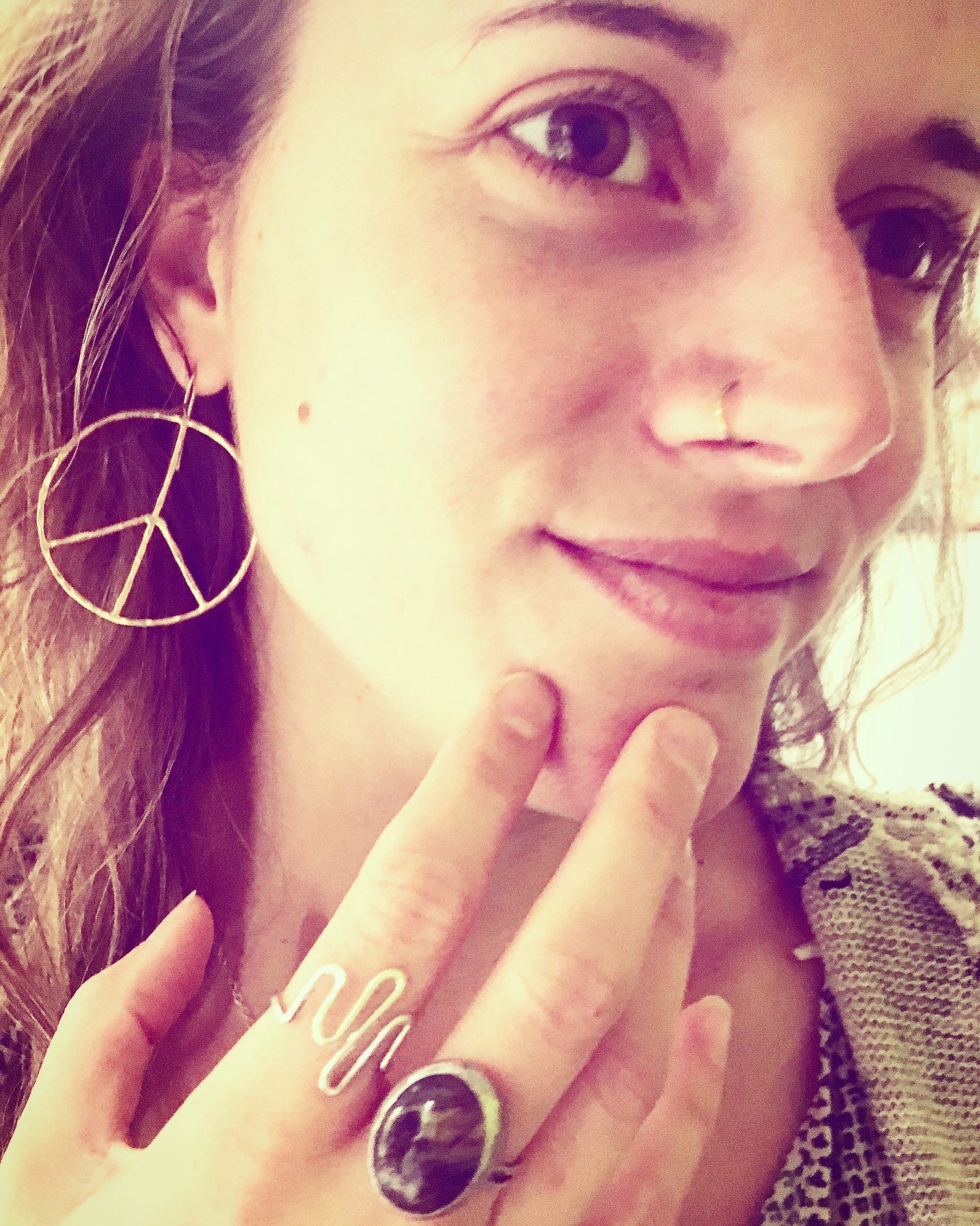 Peace Sign Earrings Large Rustic Hoops Silver Peace Sign Earrings Gold ...