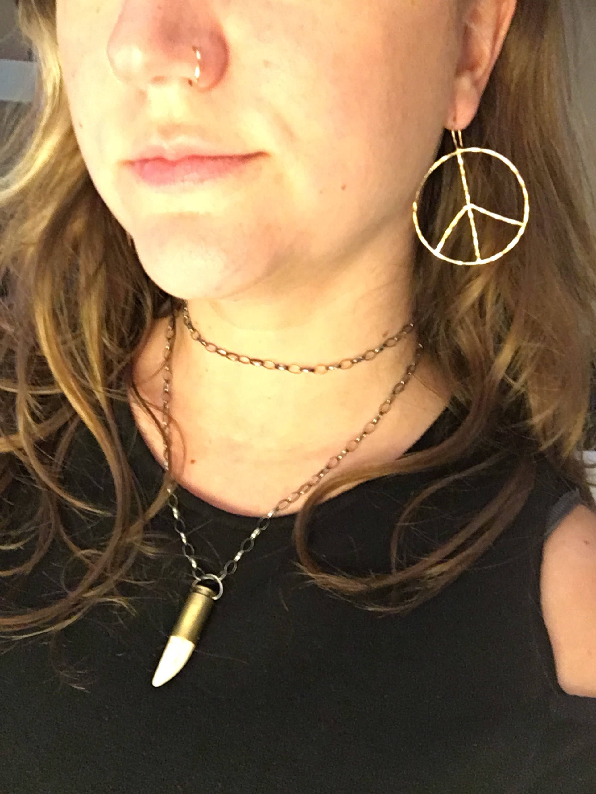 Peace Sign Earrings Large Rustic Hoops Silver Peace Sign Earrings Gold ...