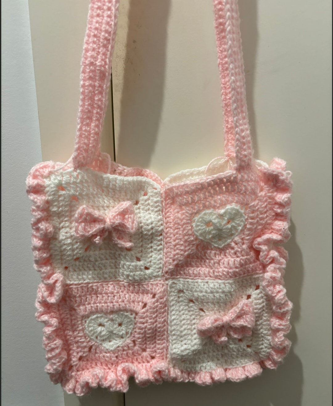 Crochet Ruffle Heart & Ribbon Tote Bag - Etsy