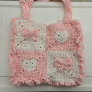 Crochet Ruffle Heart & Ribbon Tote Bag - Etsy