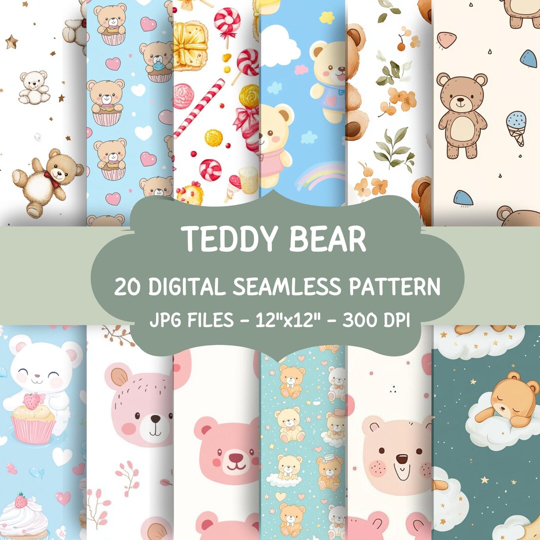 Teddy Bear Digital Seamless Pattern, Teddy Bear Seamless Paper, 300 DPI ...