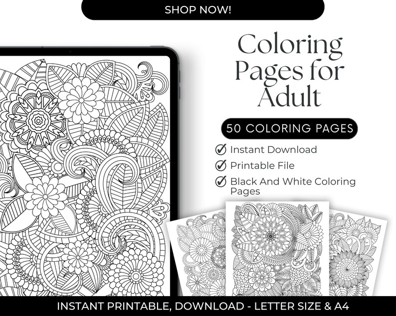 Printable Zentangle Coloring Pages for Adult - Instant Download PDF ...