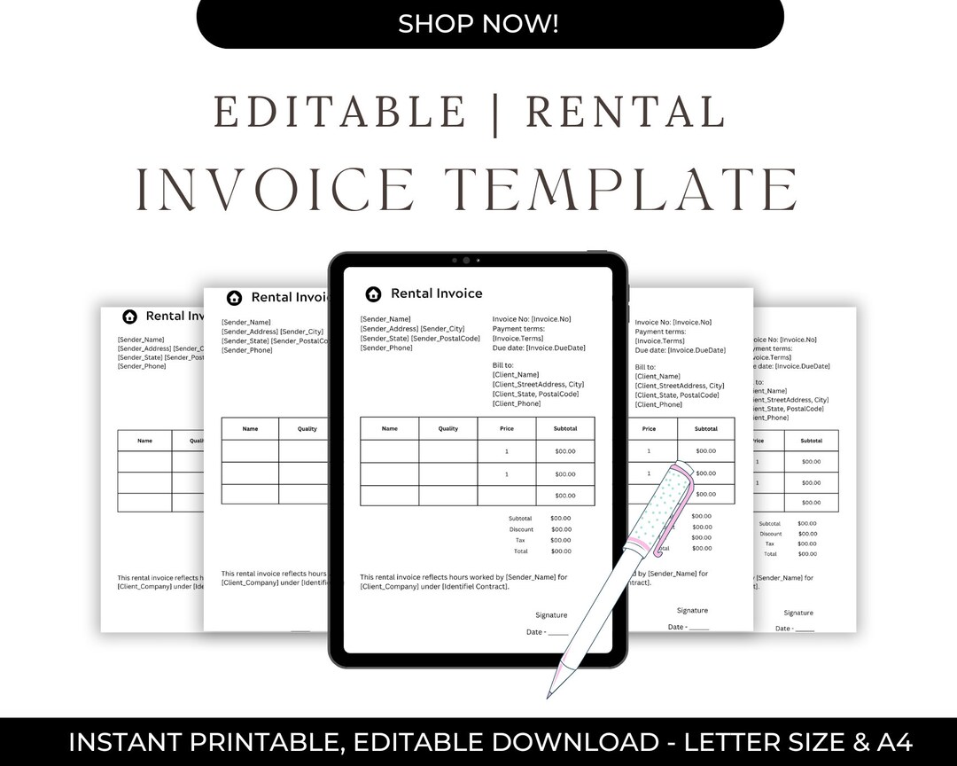 Editable Rental Invoice Template Printable for Everyone | Digital ...