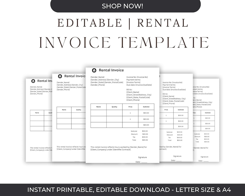 Editable Rental Invoice Template Printable for Everyone | Digital ...