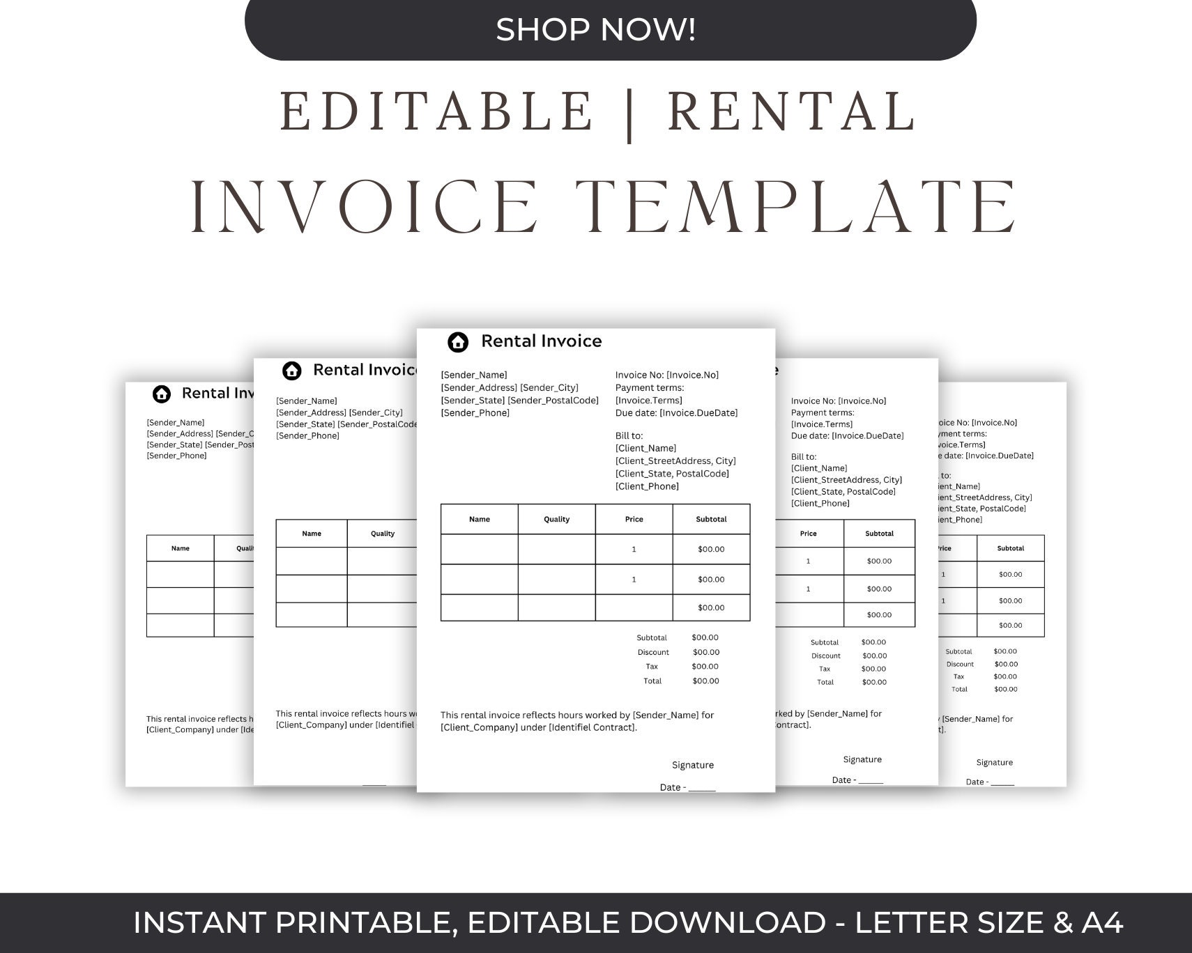 Editable Rental Invoice Template Printable for Everyone | Digital ...