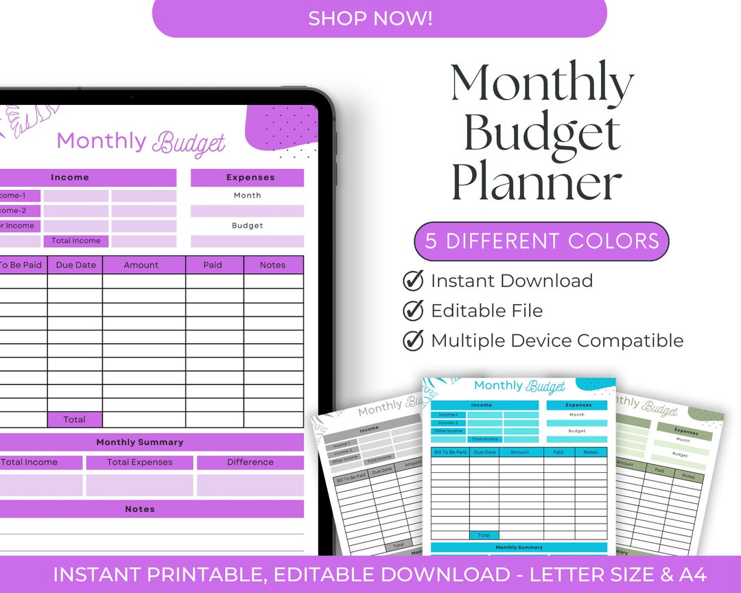 Monthly Budget Planner Printable: Editable Canva Template (A4/US Letter ...