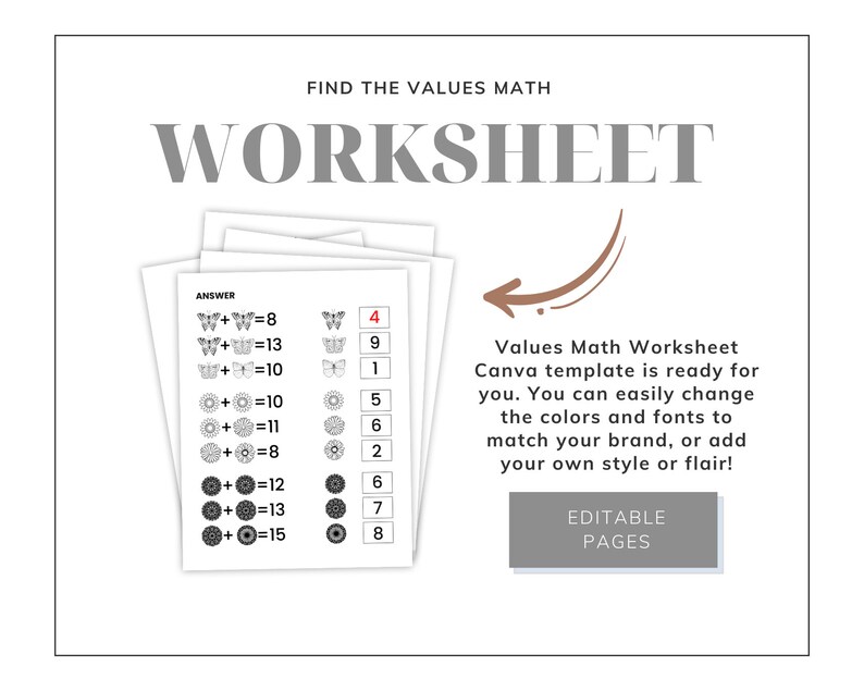 Editable Find the Values Math Worksheet for Kids Printable Math ...