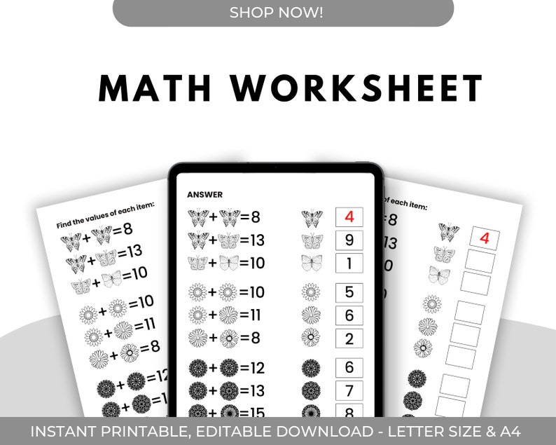 Editable Find the Values Math Worksheet for Kids Printable Math ...