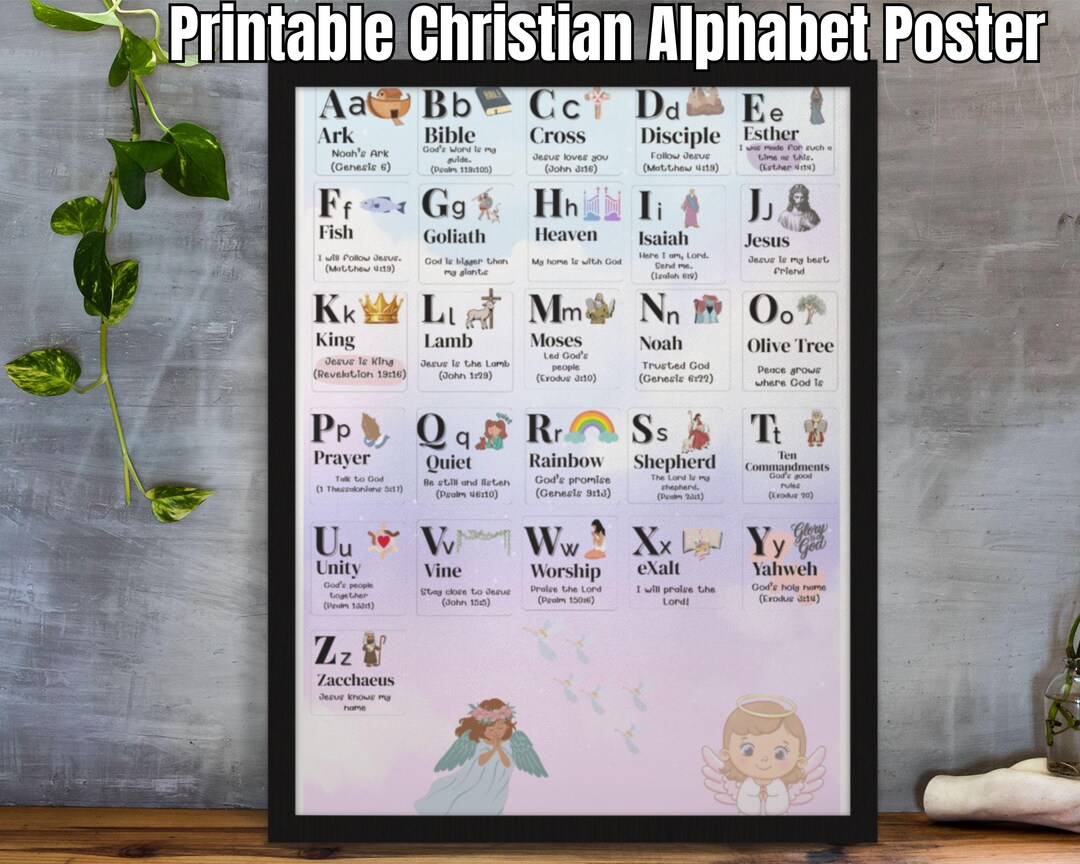 Christian Alphabet Poster for Kids, Bible ABC Wall Art, Scripture ...