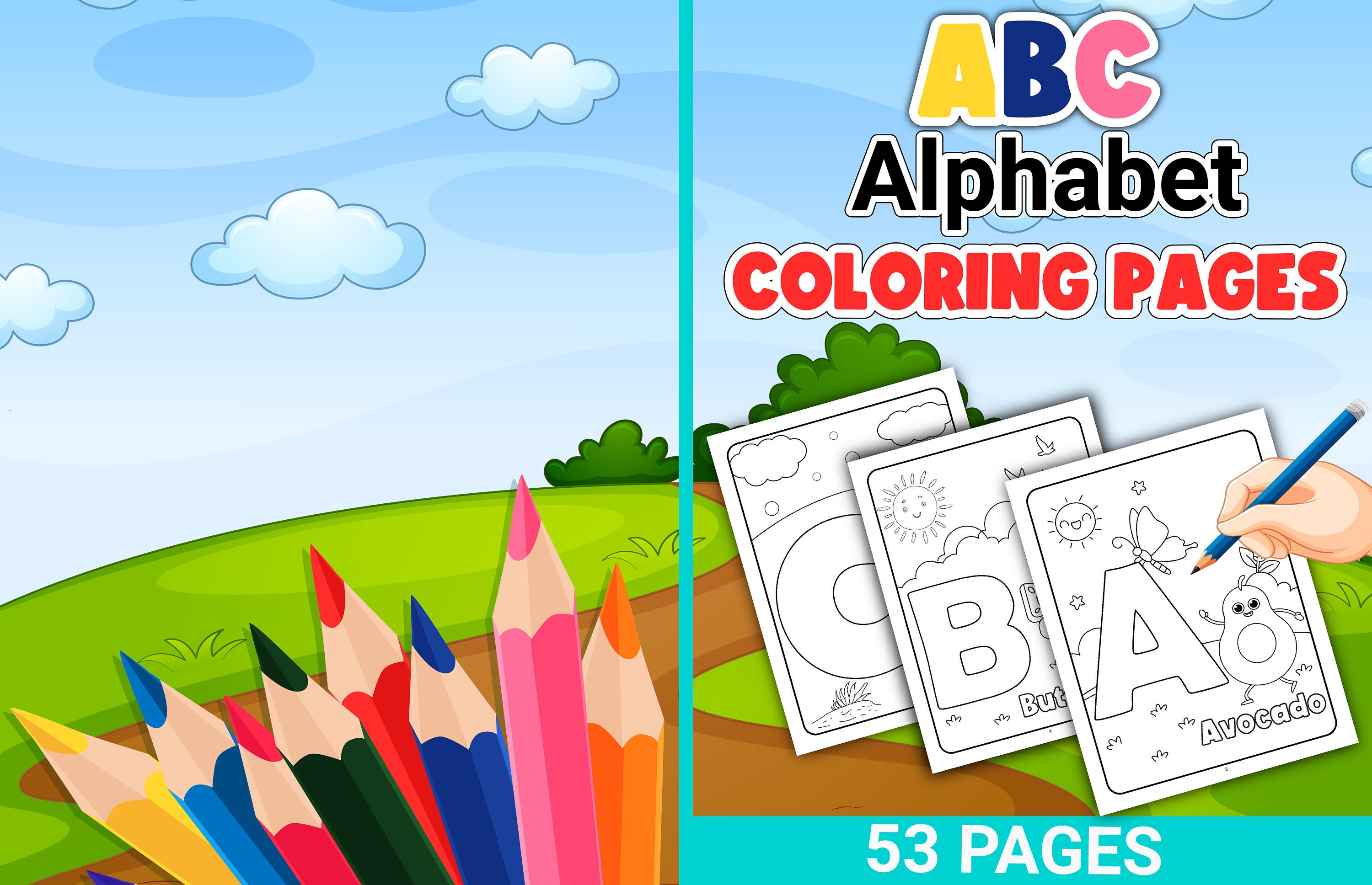 ABC Alphabet Coloring Pages for Kids Printable Digital Download Fun ...