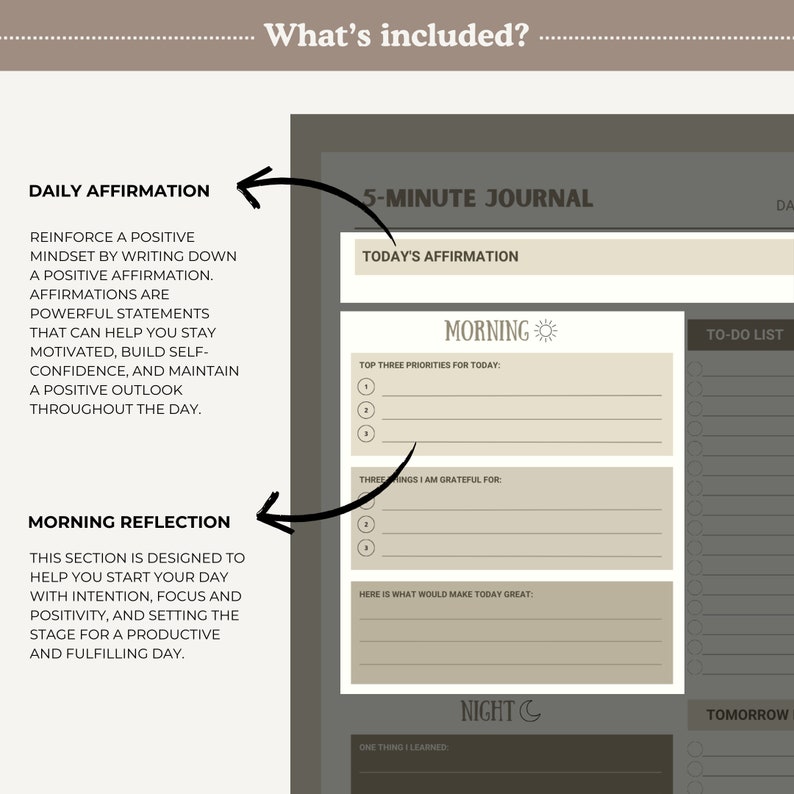 Quick & Easy 5-minute Journal | Digital Template for Daily Reflection ...