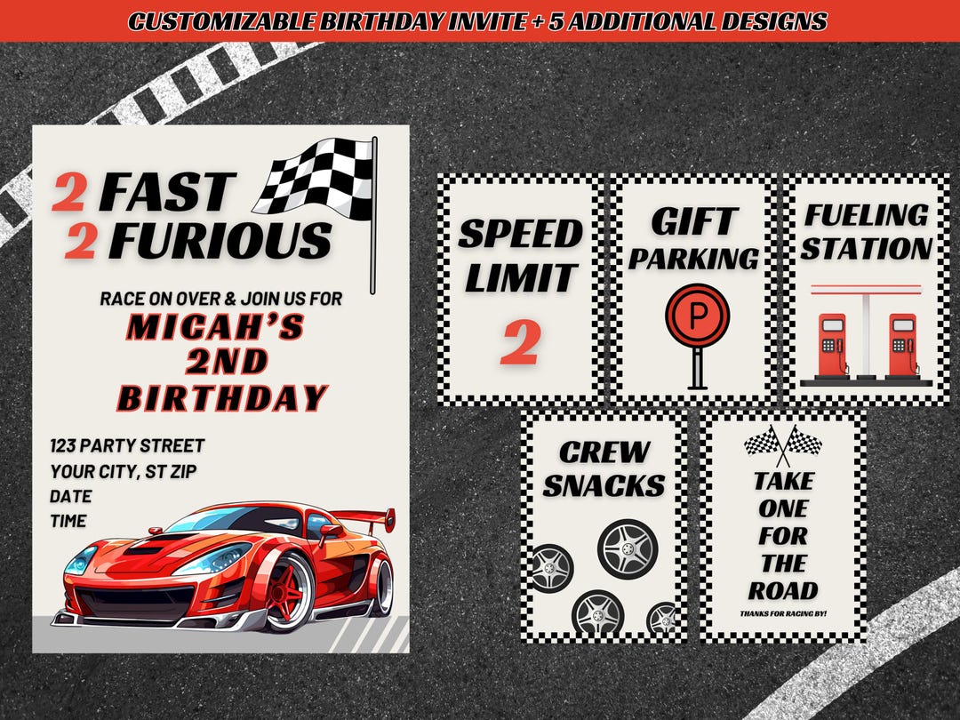 2 FAST 2 FURIOUS Invite & Sign Package, 2nd Birthday Party, Boy Custom ...