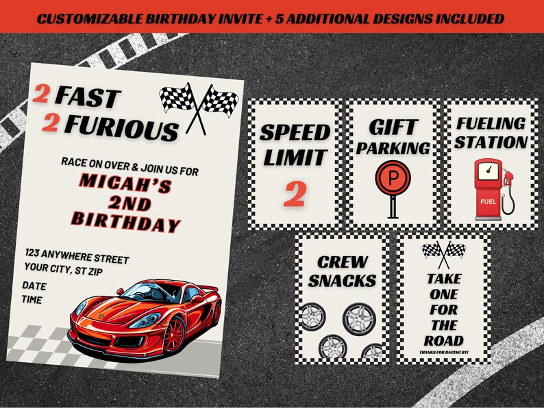 2 FAST 2 FURIOUS Invite & Sign Package | 2nd Birthday Party | Boy ...