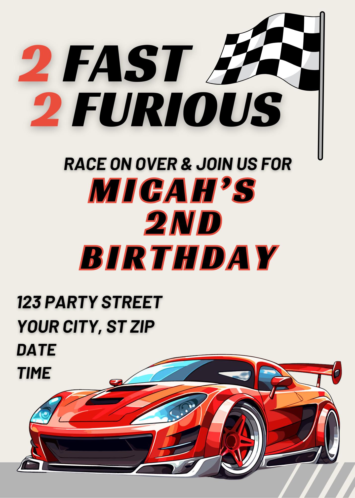 2 FAST 2 FURIOUS Invite & Sign Package, 2nd Birthday Party, Boy Custom ...