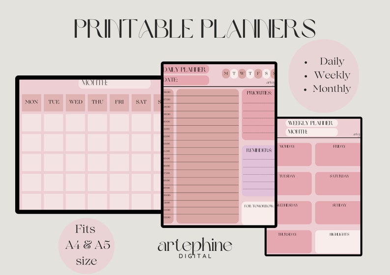 Printable Planner in Coquette Pink Tones Daily, Weekly, and Monthly ...