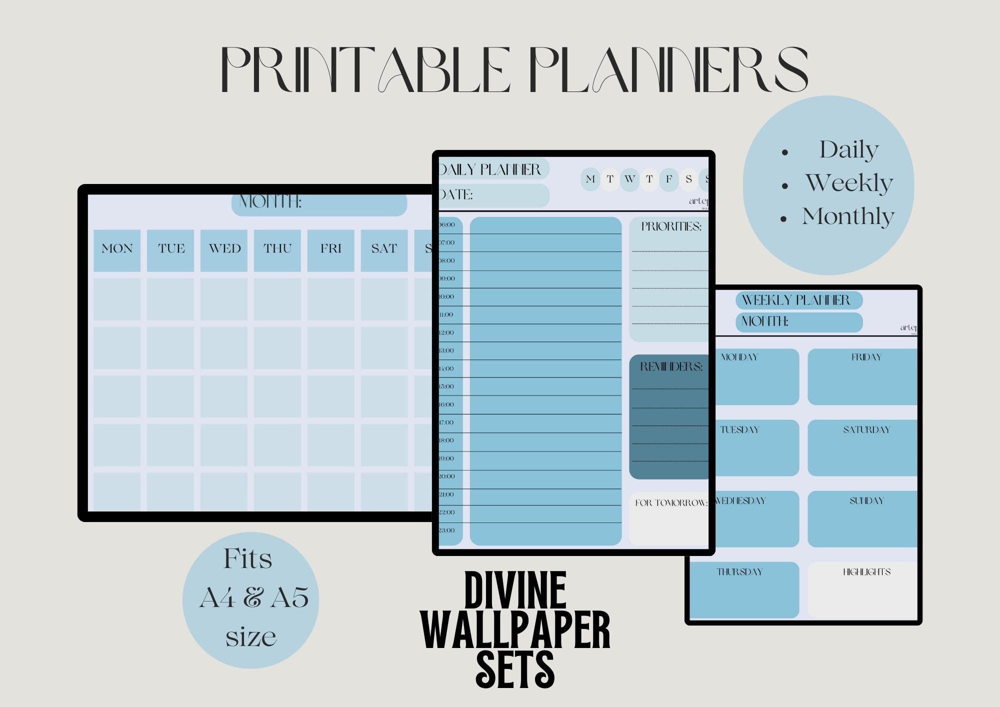 Printable Planner Set - Daily, Weekly, and Monthly Pages in Beautiful ...