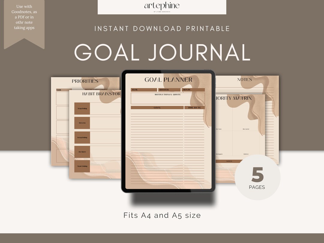 Printable Instant Download Goals Journal Goodnotes PDF Compatible ...