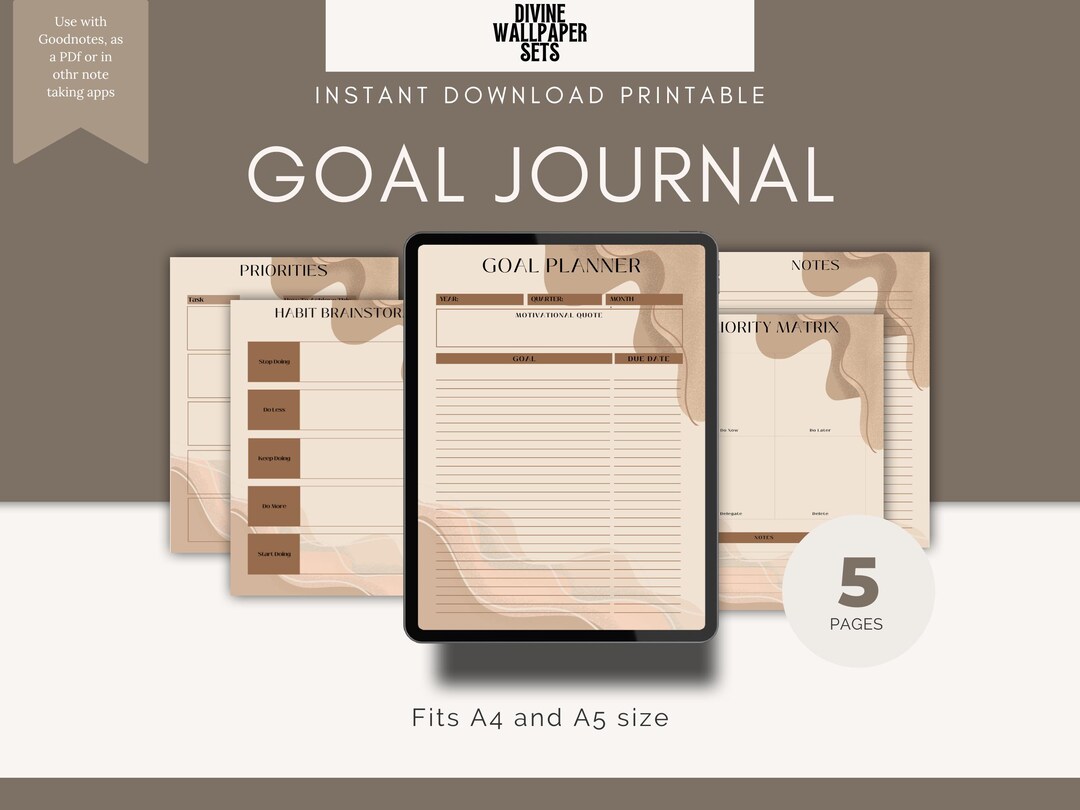 Printable Instant Download Goals Journal | Goodnotes PDF Compatible ...