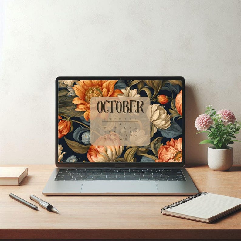 October 2024 Floral 8 Wallpaper Bundle | Autumnal Colours | Dark Floral ...