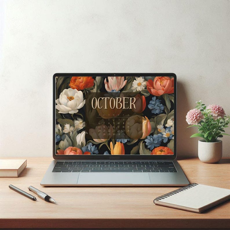 October 2024 Floral 8 Wallpaper Bundle | Autumnal Colours | Dark Floral ...