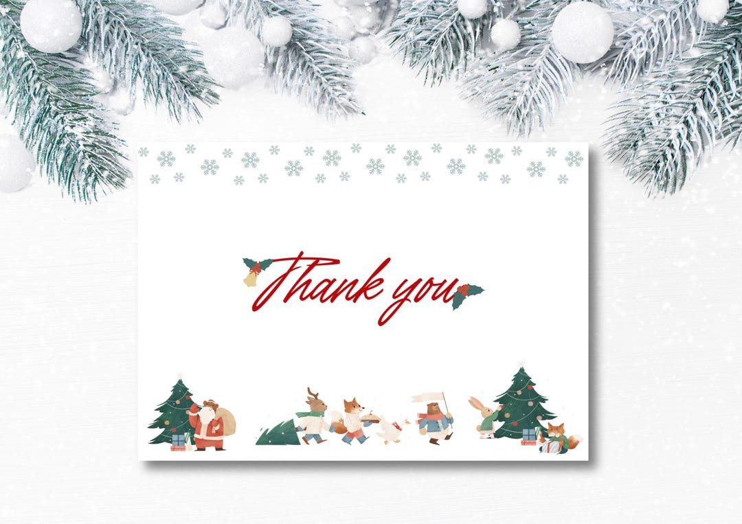 Printable Christmas Thank You Card Festive Holiday Design, Instant ...