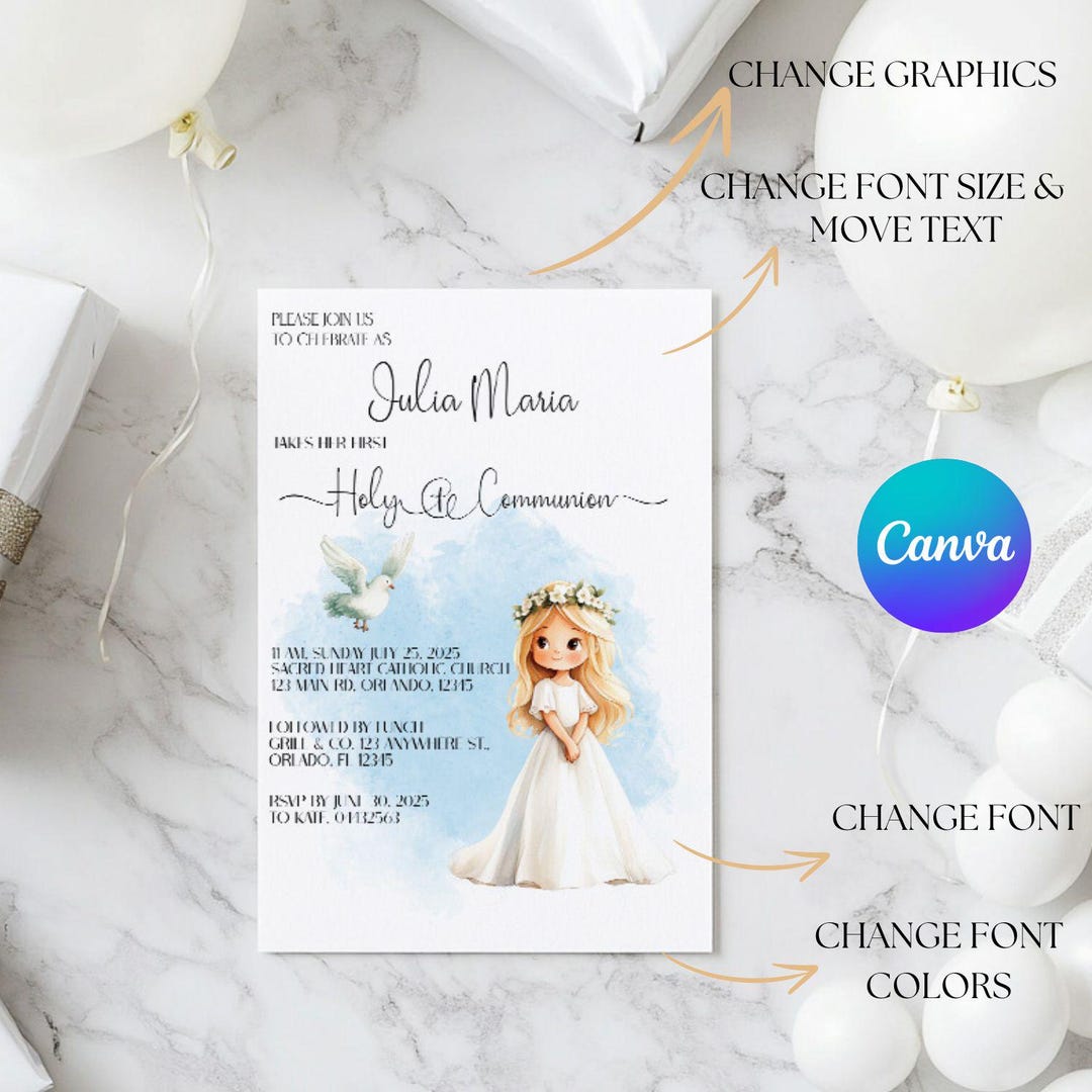 First Communion Invitations Download Template Minimalistic, Simple ...