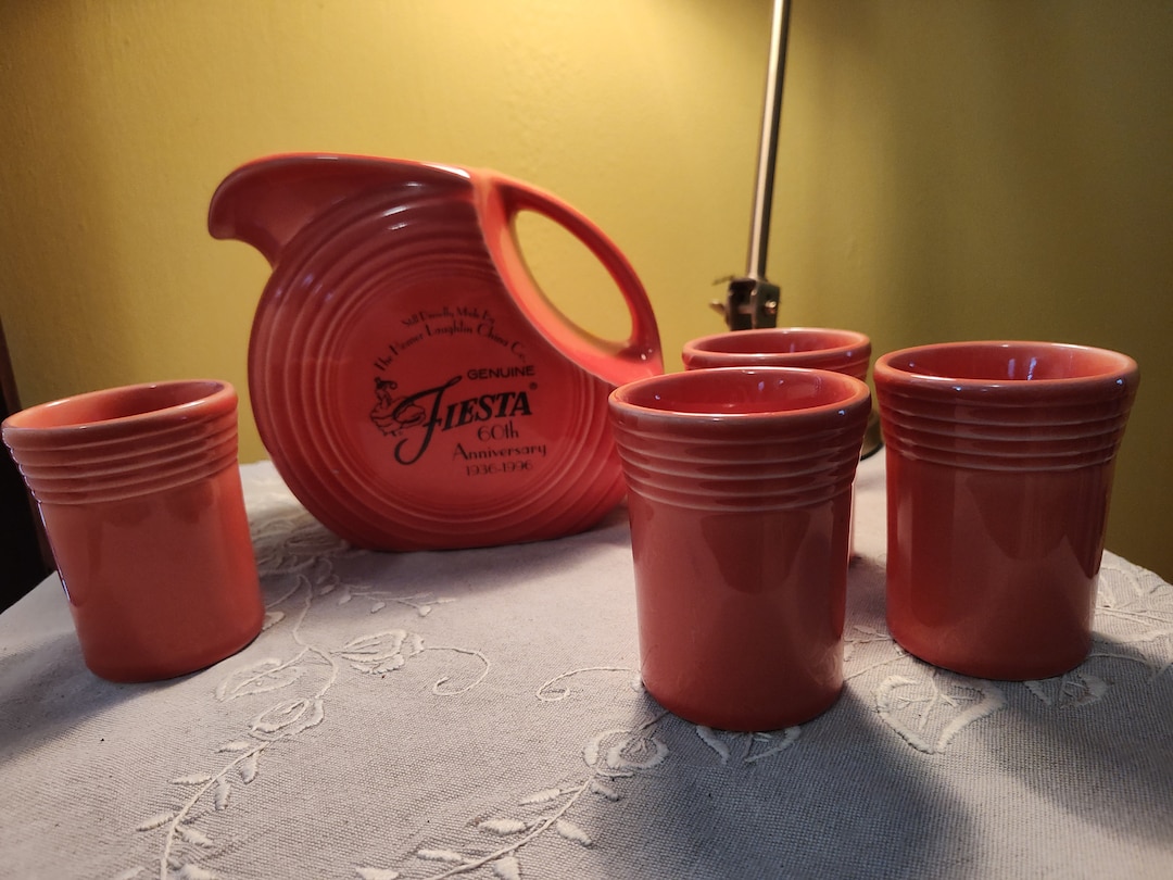 Fiesta 60th Anniversary Disk Pitcher and 4 Juice Glasses in Persimmon ...