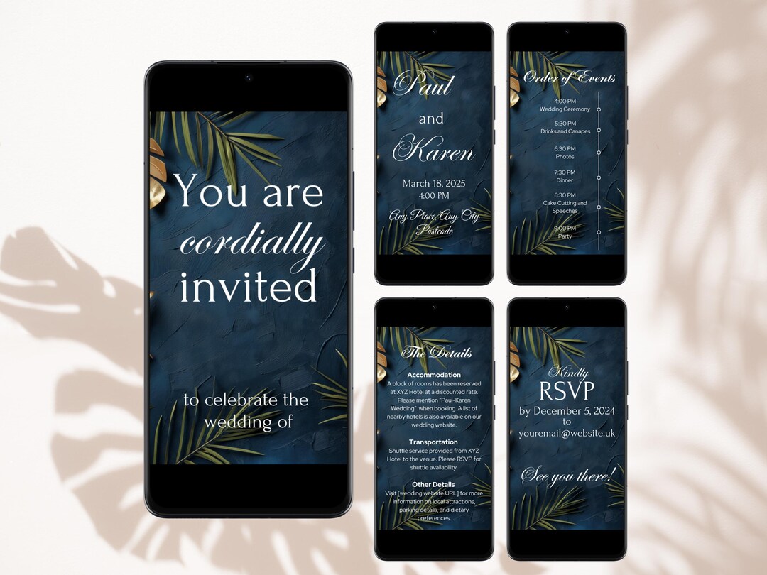 Dark Blue Wedding Invitation Template Video Editable Mobile Animated ...