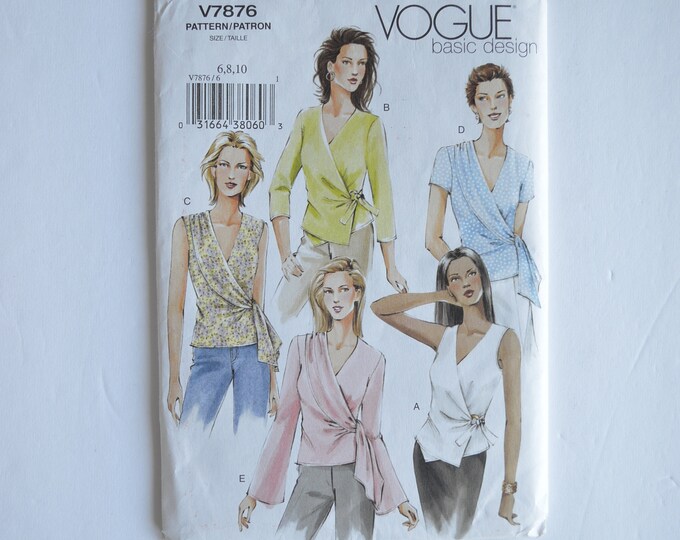 2000s Vogue Basic Design Sewing Pattern V7876 Womens Unlined Wrap Top ...