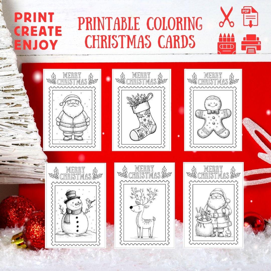 Printable Christmas Coloring Cards - DIY - Fun Activity for Kids and ...