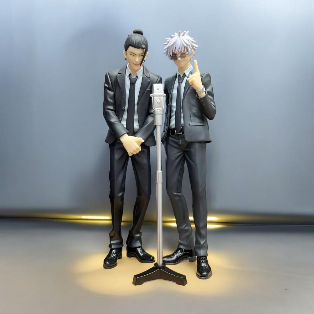 Custom Anime Figure Stylish Duo in Black Suits With Microphone Stand ...