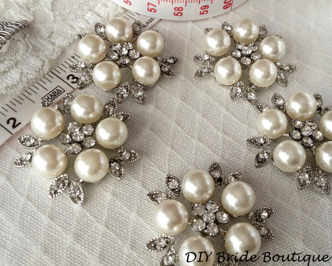 Rhinestone and Pearl Brooch Without Pin , Ivory Pearl Brooch, Pearl ...