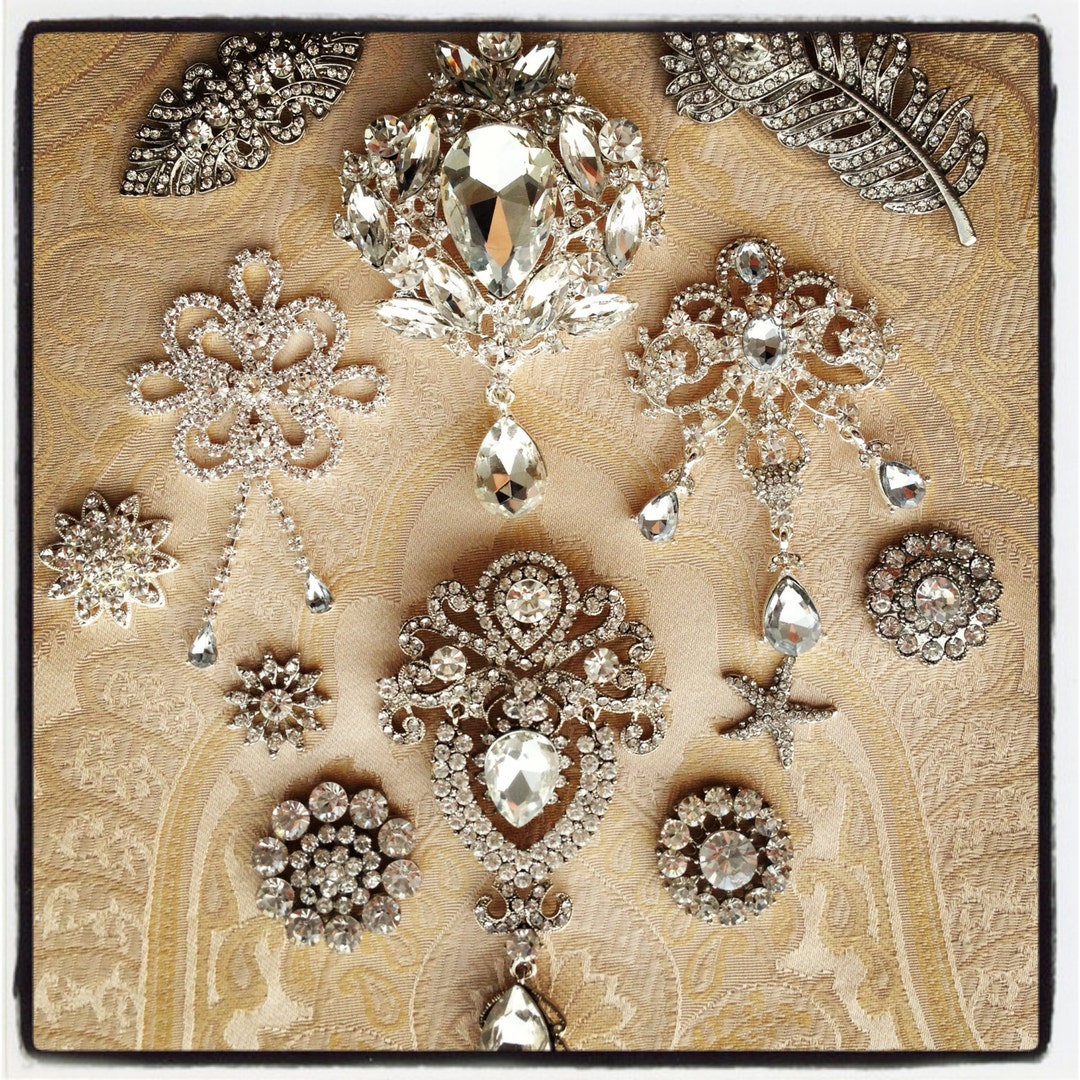 12 Rhinestone Brooches and Crystal Buttons for DIY Wedding Projects and ...