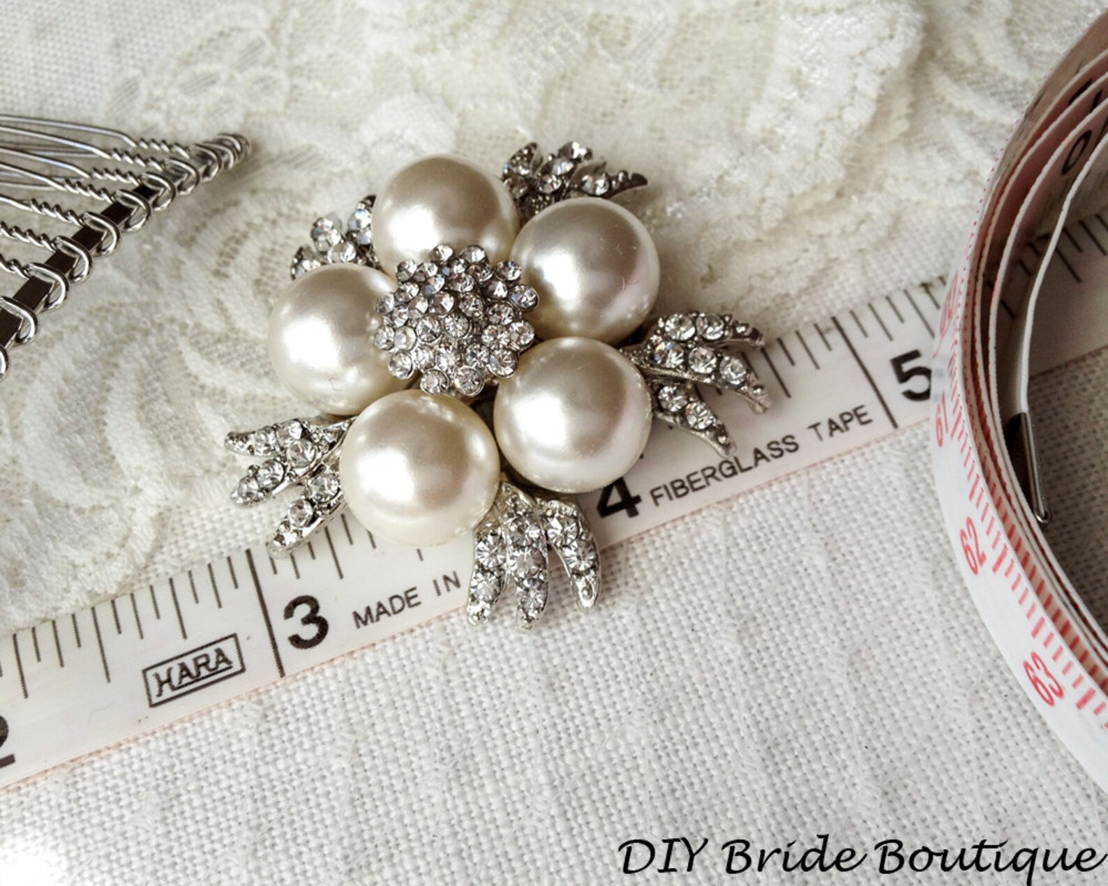 10 Rhinestone and Pearl Brooch Ivory Pearl Brooch Wedding - Etsy