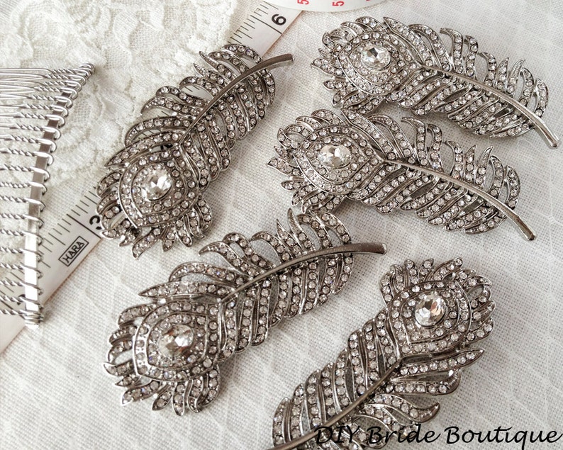 5 Rhinestone Brooches Peacock feather brooch pin for DIY | Etsy