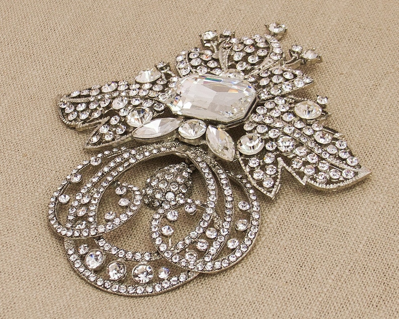 Rose Gold Wedding Brooch Large Rhinestone Brooch Statement - Etsy