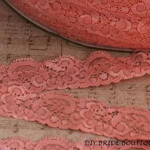 PEACH Lace 1 1/4 Inch, 2 Yards Stretch Lace, Elastic Lace, Elastic Trim ...