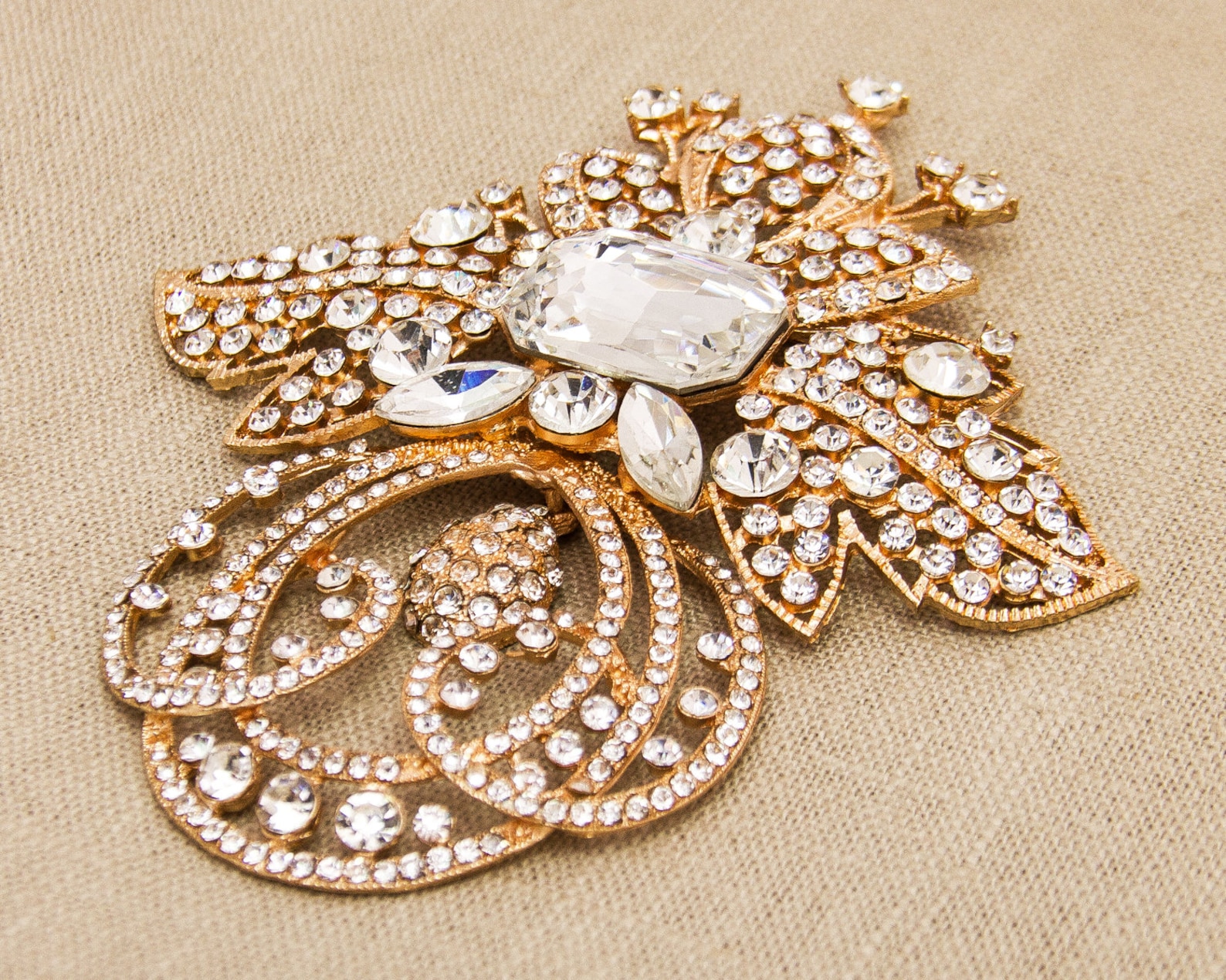 Rose Gold Wedding Brooch Large Rhinestone Brooch Statement - Etsy