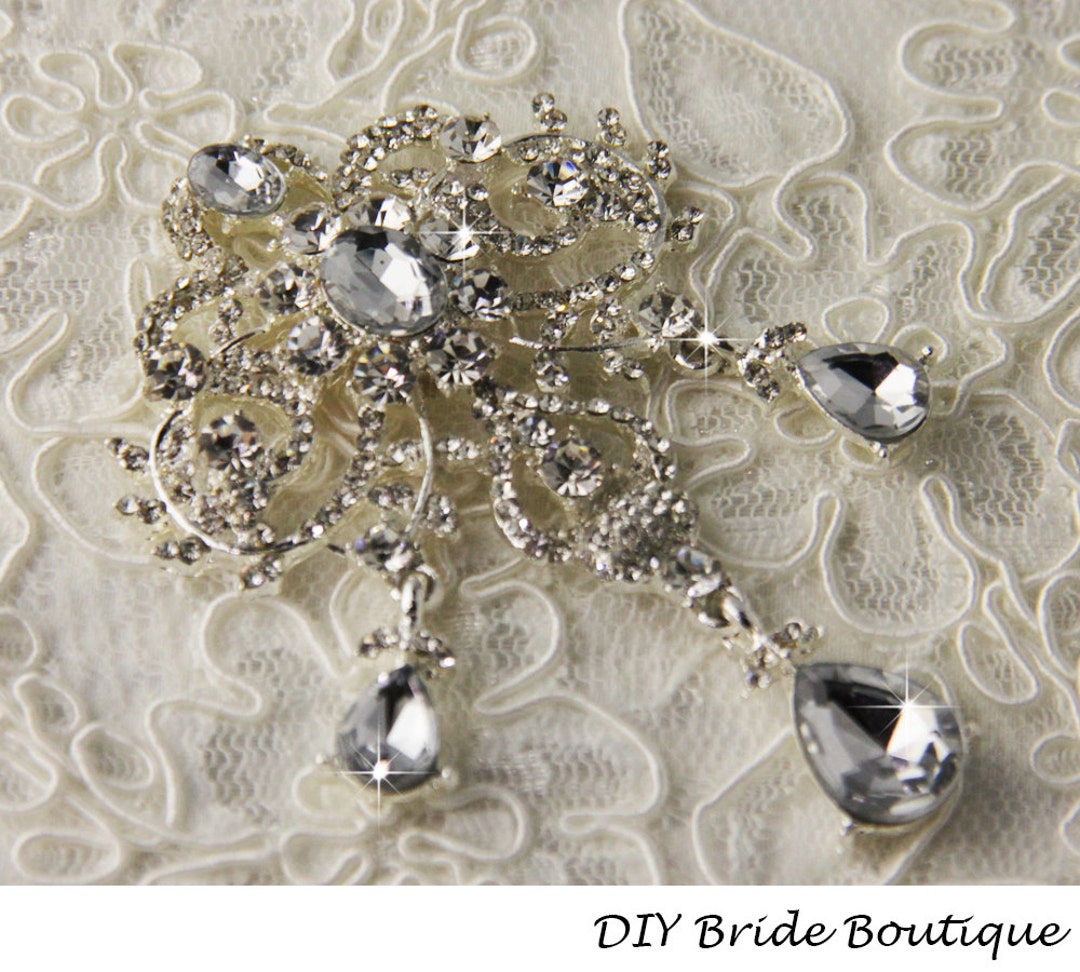 Rhinestone Brooch, Silver Rhinestone Brooch, Rose Gold Crystal Brooch ...