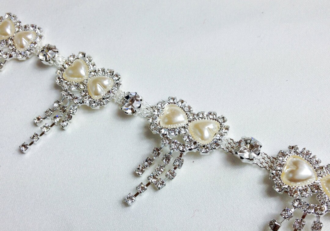 12" Crystal Rhinestone Chain Trim, Rhinestone and Pearl Chain Trim ...