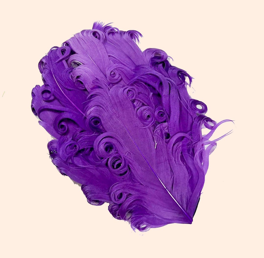 CLOSING SALE Purple Curly Feather Pad, Goose Feather Craft Supply for ...