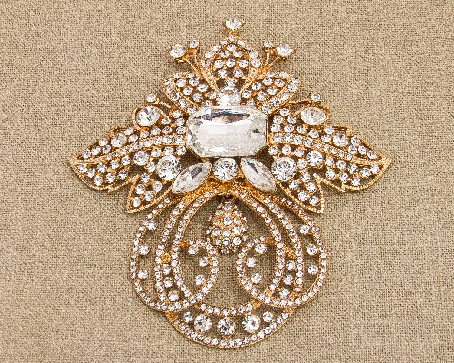 Rose Gold Wedding Brooch Large Rhinestone Brooch Statement | Etsy