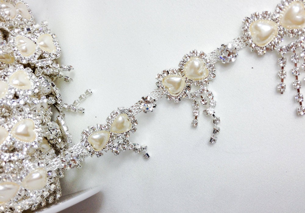 12 Crystal Rhinestone Chain Trim Rhinestone and Pearl | Etsy