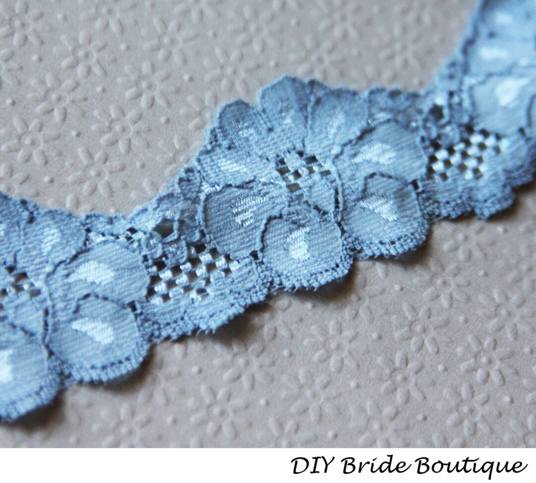 1 1/2" Blue Lace, Stretch Lace, Blue Elastic Lace, Cornflower Blue Trim ...