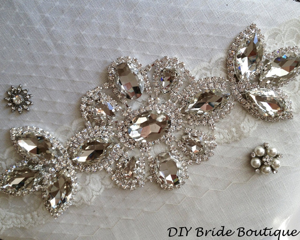 Rhinestone Applique Large Crystal Applique Wedding Applique - Etsy