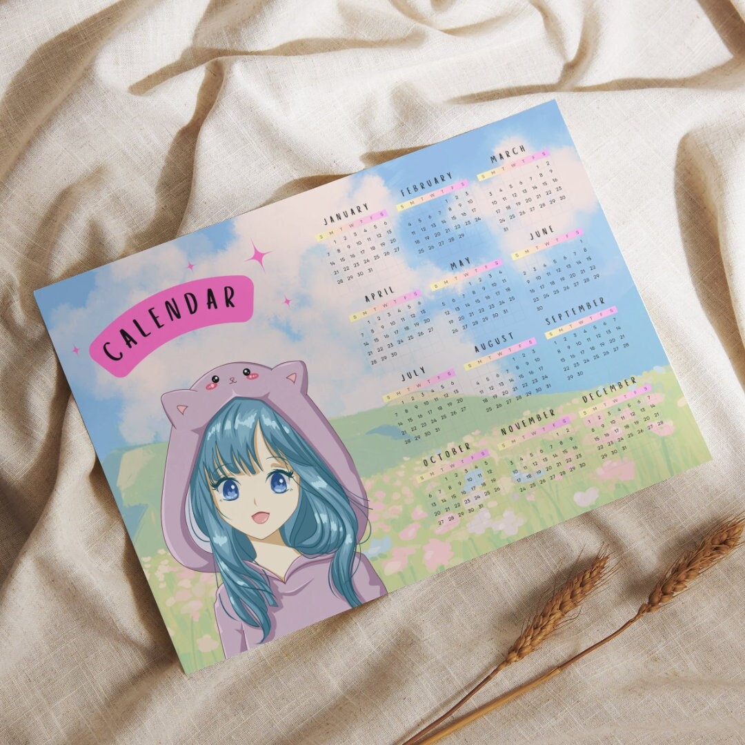 2024 Cute Anime Calendar 01 Editable Monthly Planner Kawaii Anime Art ...