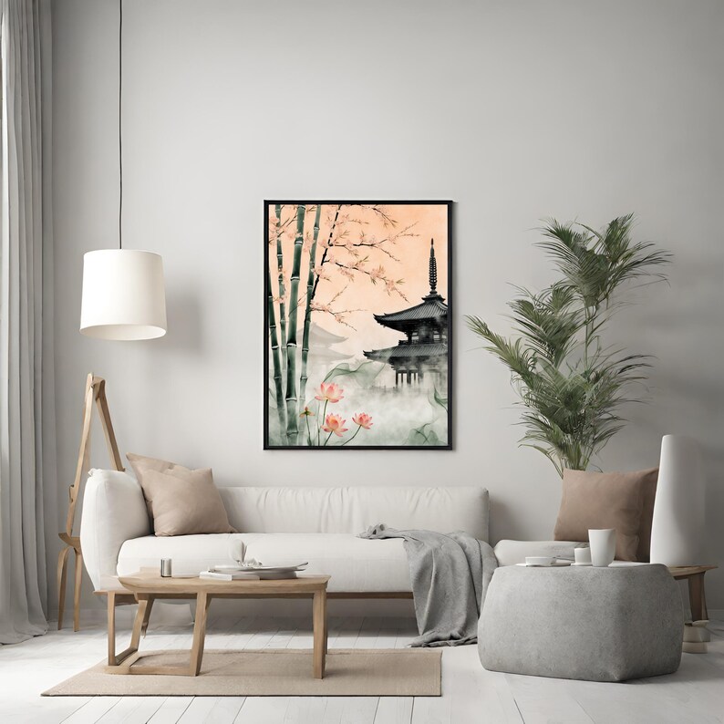 Ethereal Zen Temple Art Print Serene Japanese Temple With Bamboo and ...