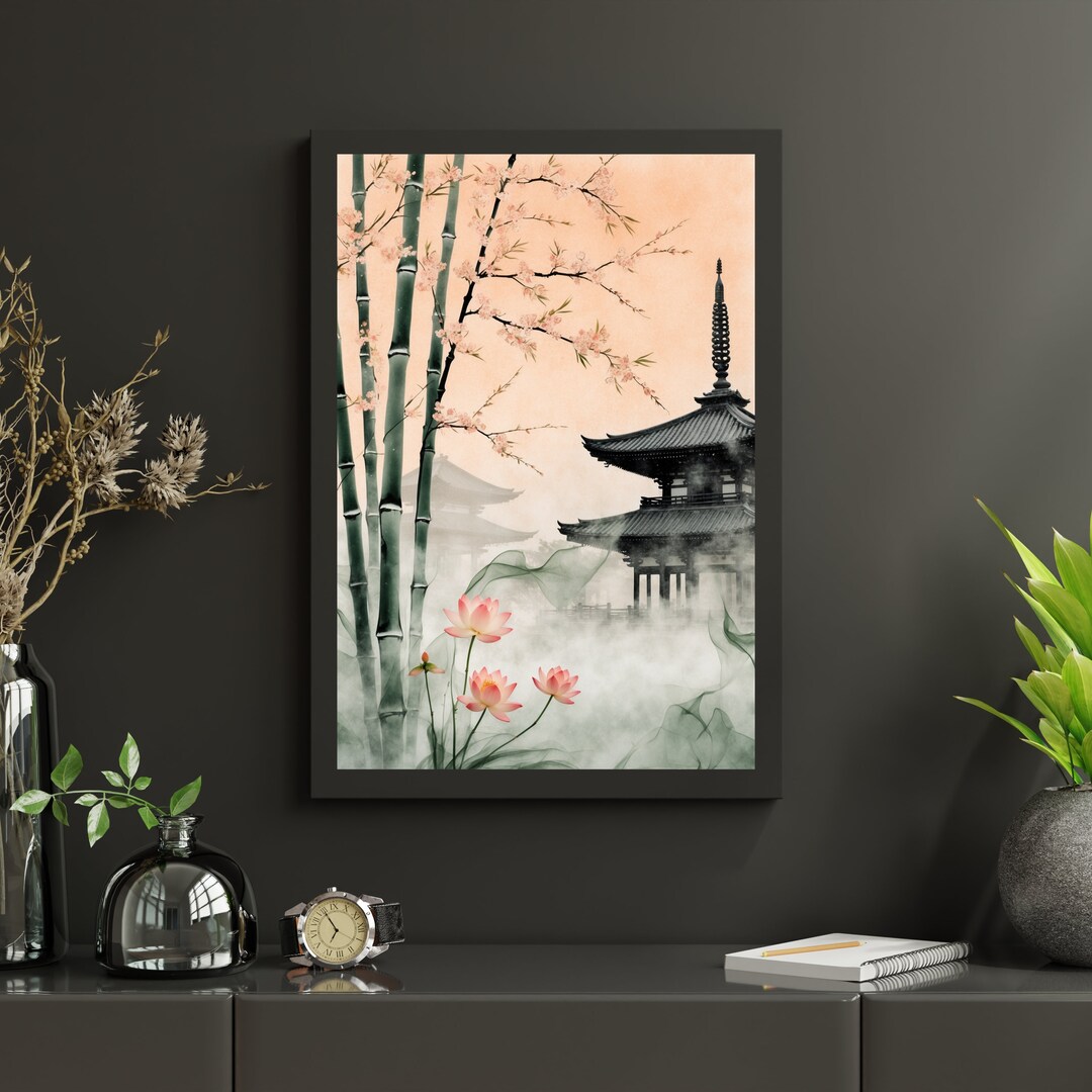 Ethereal Zen Temple Art Print Serene Japanese Temple With Bamboo and ...
