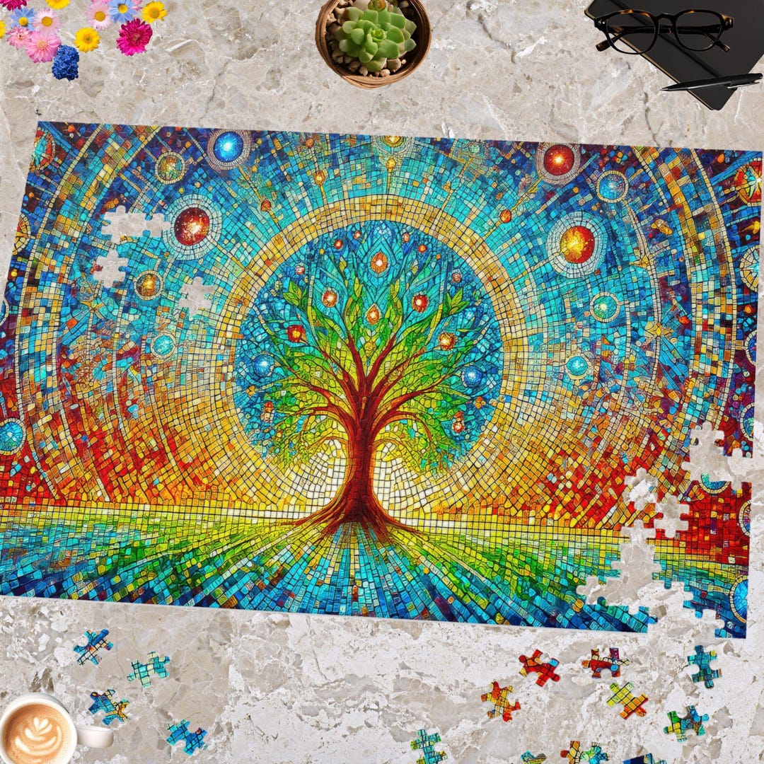 Beautiful Colorful Tree of Life Puzzle Art, Mosaic Style Masterpiece ...