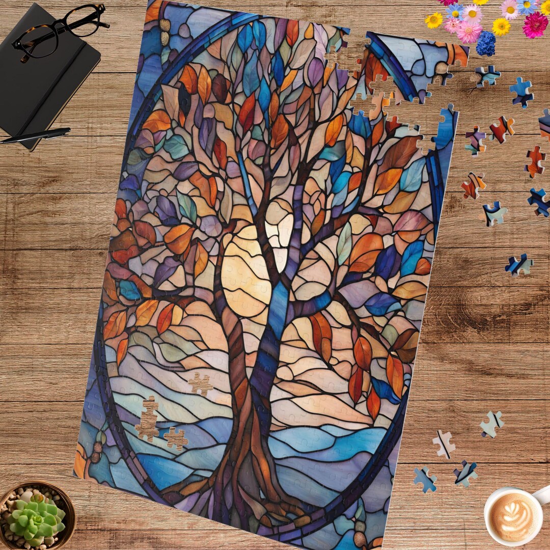 Tree of Life Puzzle 1000+ Piece, Mosaic Stained Glass Jigsaw, Puzzle ...